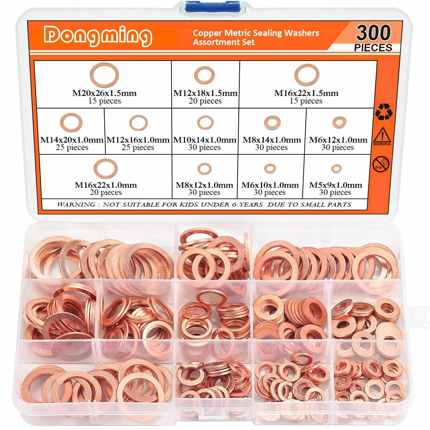 Набор медных шайб, медные уплотнительные кольца набор, 300 шт