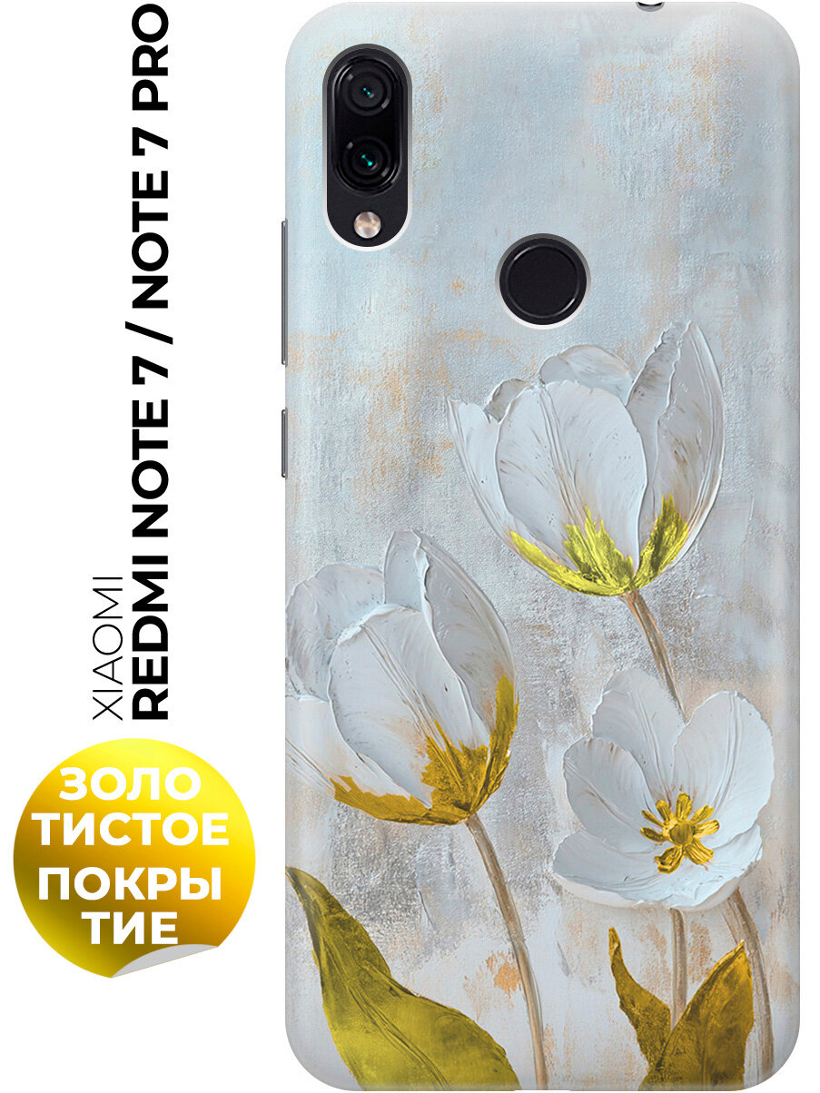 Силиконовый чехол на Xiaomi Redmi Note 7 / Note 7 Pro с принтом "Белые тюльпаны" прозрачный