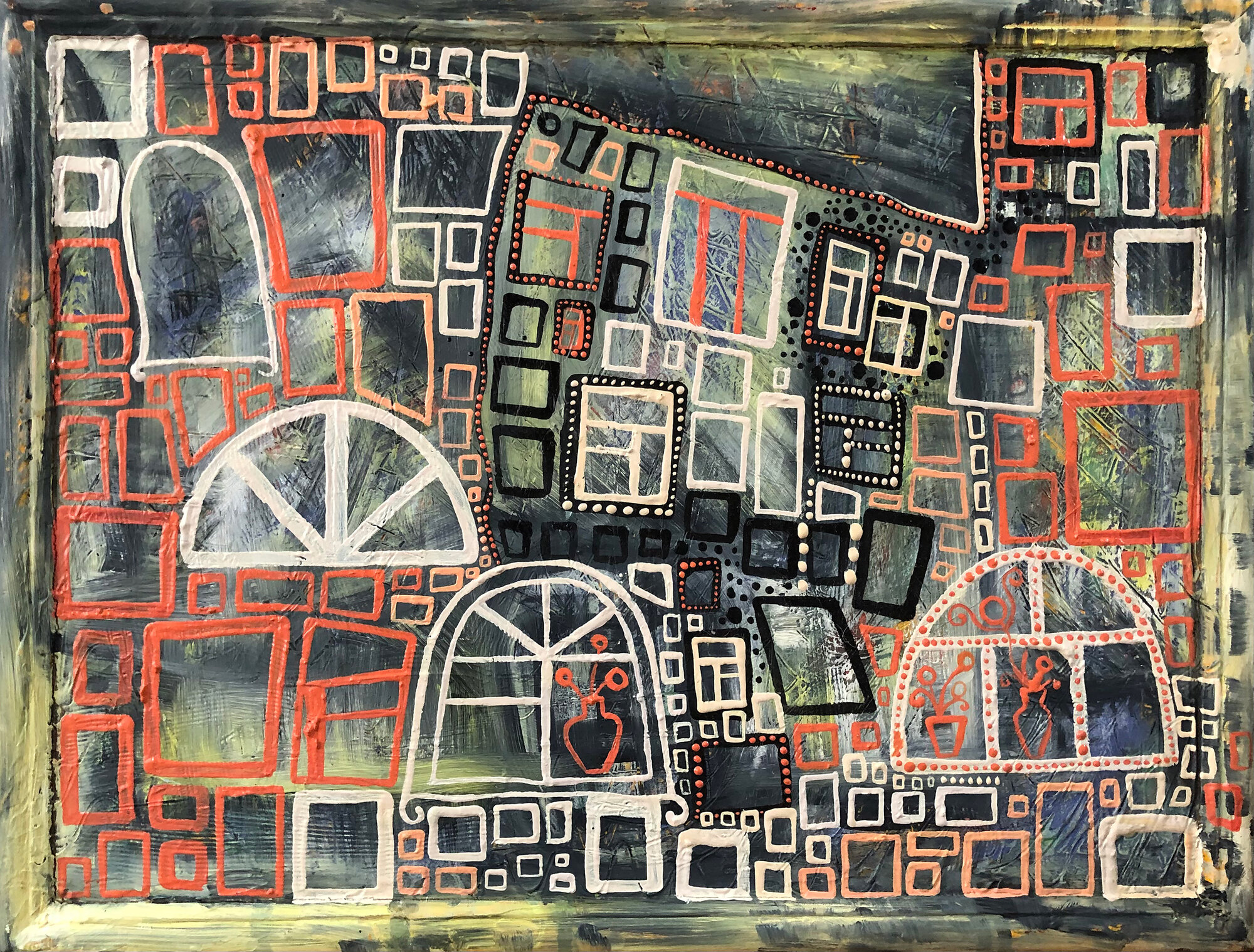 «Город окон», оргалит, масло. 39,5х29,5, 2016г