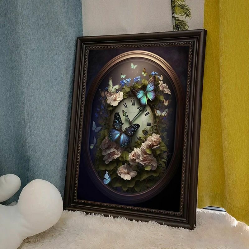 Алмазная мозаика для девочки 30х40 с бабочками и часами набор для творчества и декора