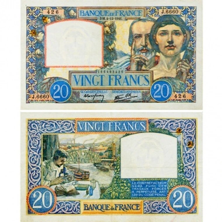 20 франков 1941 года Франция, сувенирная копия, банкноты и купюры редкие коллекционные