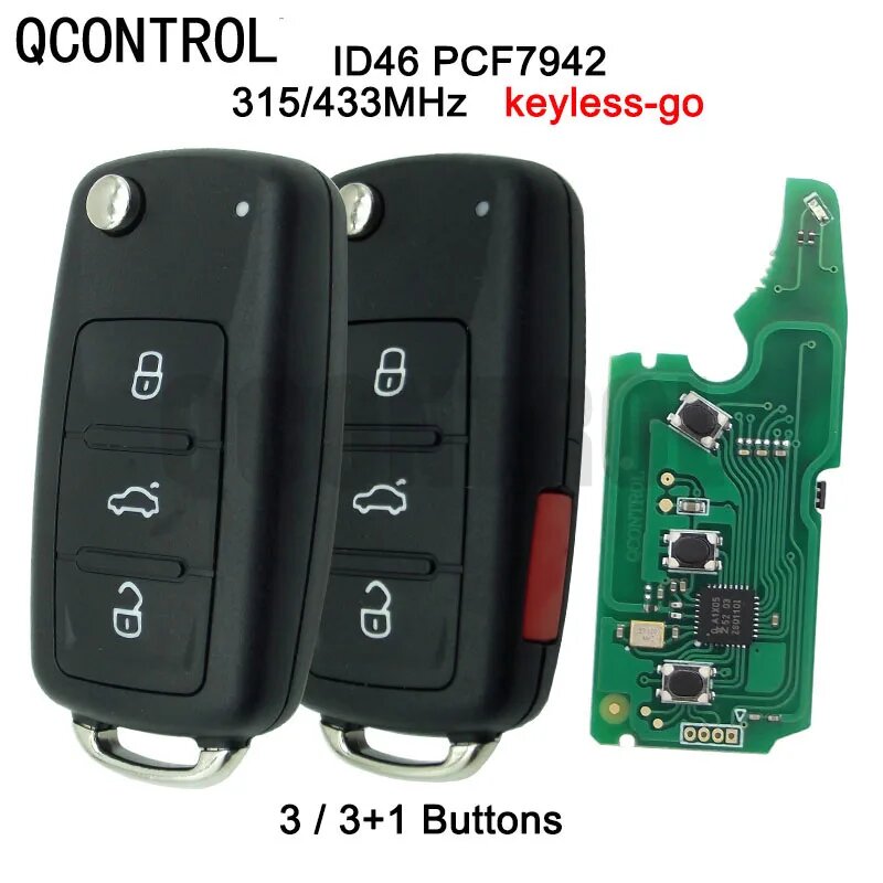 Пульт дистанционного управления QCONTROL для VW Volkswagen Touareg Phaeton 3D0959753AK ID46 315 чип, 4 кнопки, 433 МГц, 7942 МГц 433MHz, Complete key 4BT
