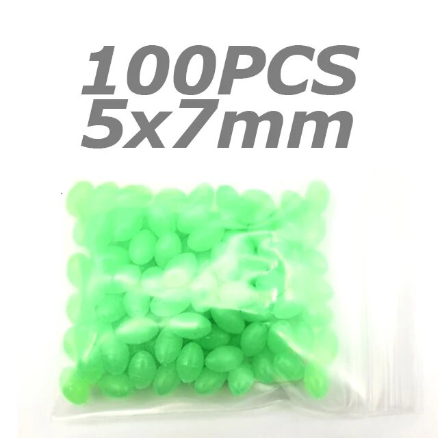 100 шт. овальные мягкие резиновые светящиеся рыболовные бусины, светящиеся Зеленый, 5x7mm 100PCS G