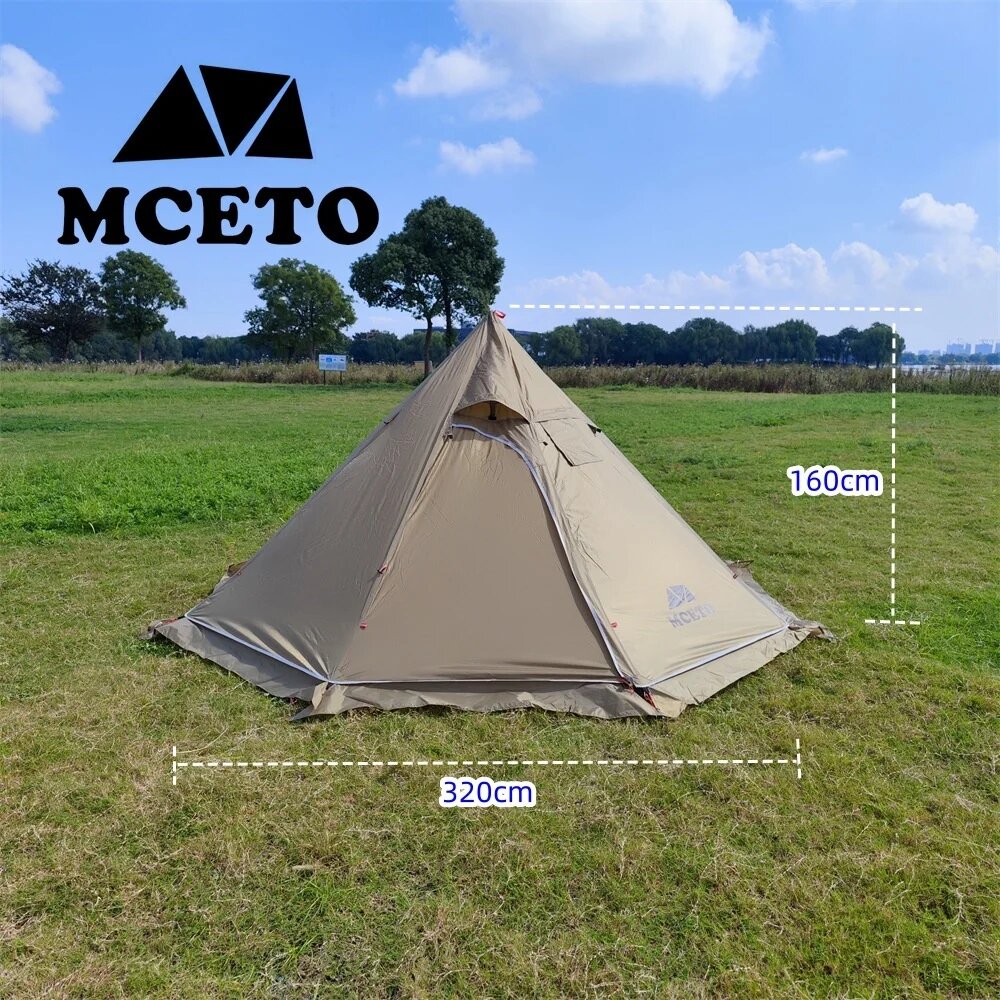 Палатка для кемпинга 320PRO пирамидальная tipi высотой 1,6 м легкая для походов зимняя с дымоходом и снежной юбкой для 1-2 человек — коричневая