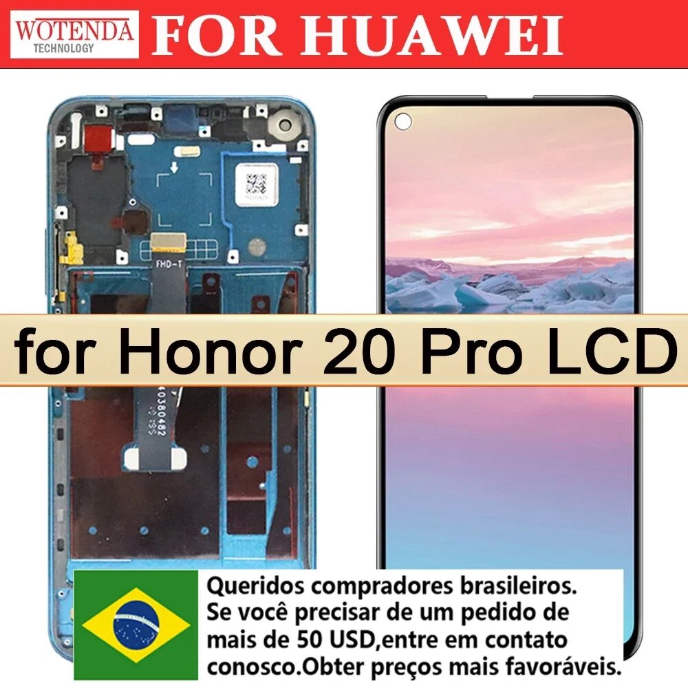Высококачественный 6,26 'дисплей для Huawei Honor 20 Pro, ЖК-дисплей, дигитайзер сенсорного экрана, запасные части для моделей YAL-AL10/YAL-L41, Silver With Frame