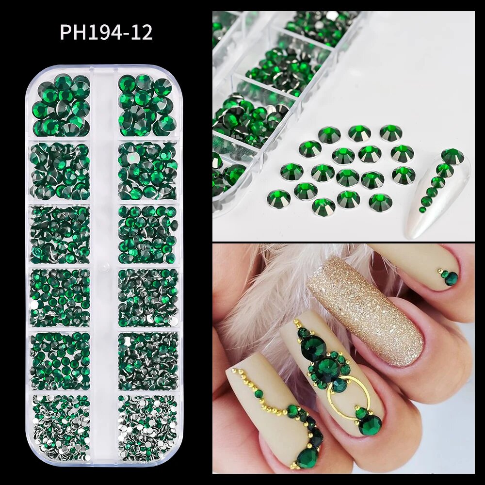 Стразы для ногтей PH194-12, зеленые