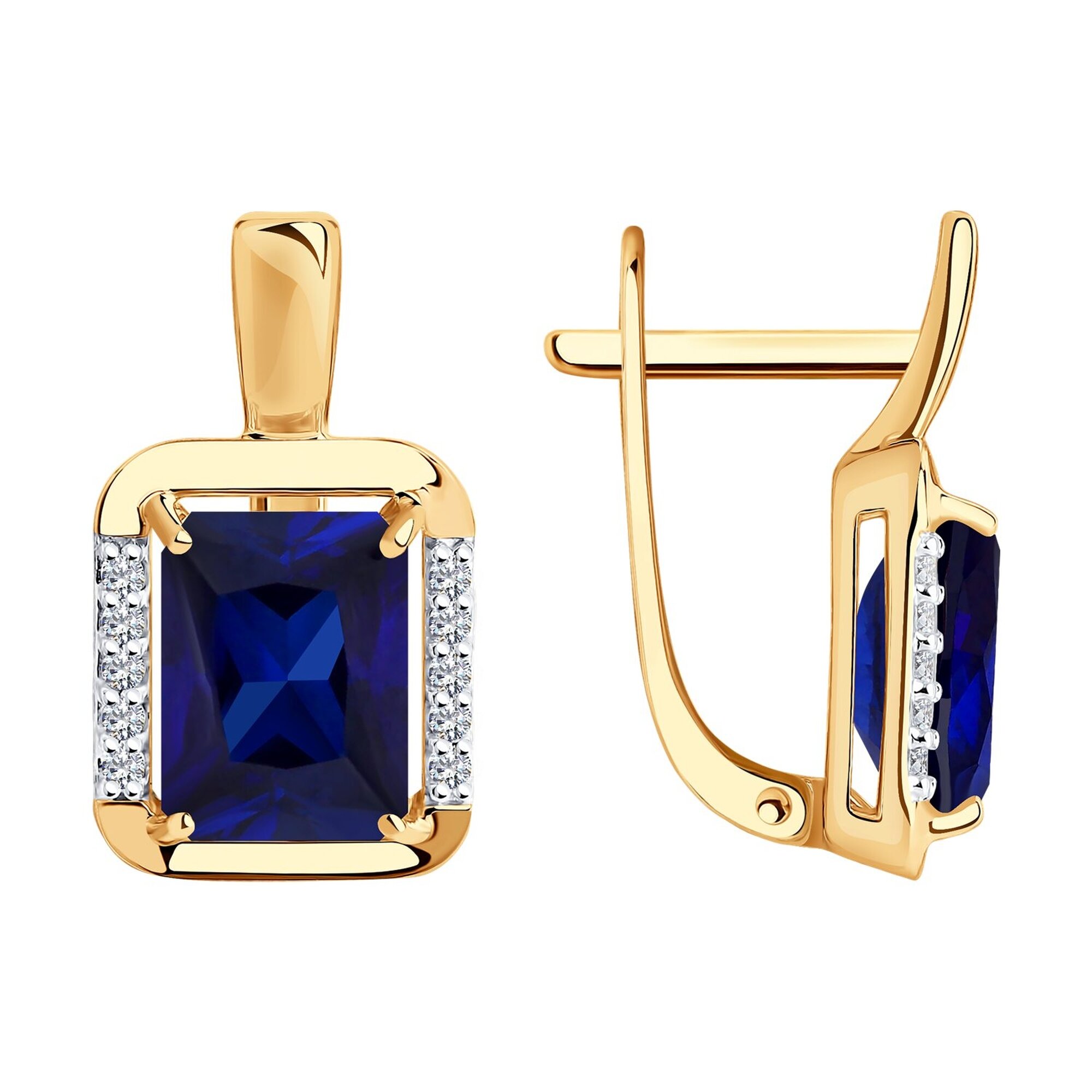 Серьги, красное золото, 585 проба, фианит, корунд