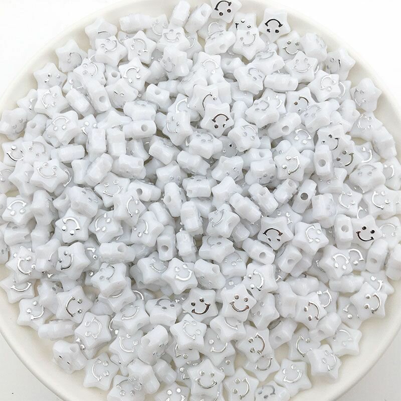 Бусины "Белые звездочки" 14237 фигурные для изготовления браслетов, бус, брелоков, подвесок, белые, 100шт