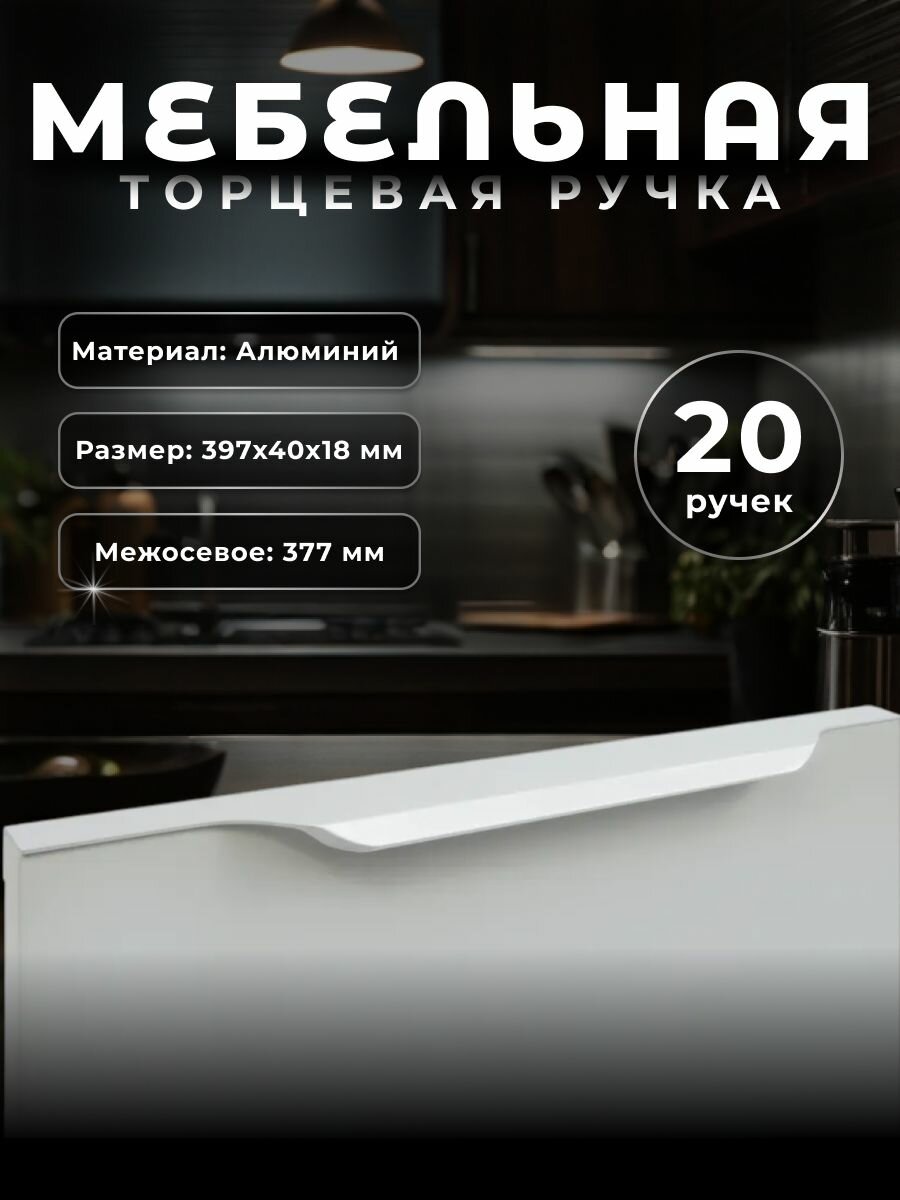 Ручка мебельная торцевая Inred IN.01.1141.377/397. SC матовый хром, комплект 20 шт, фурнитура для мебели