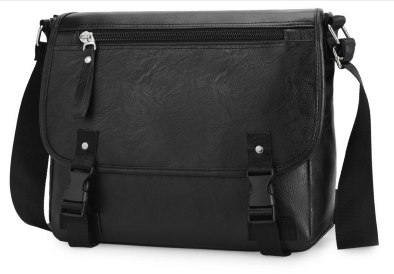 Сумка кросс-боди  через плечо на ремне мужская, черная, 34*27*11см, экокожа А4, городская клапан на защелках
