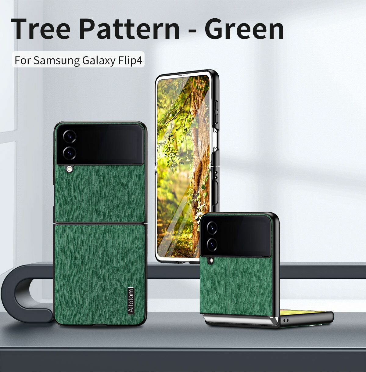 Чехол для Samsung Galaxy Z Flip4 (Самсунг галакси З Флип4) с кожаный текстурой дерева, защитой от отпечатков пальцев , полной защитой линз