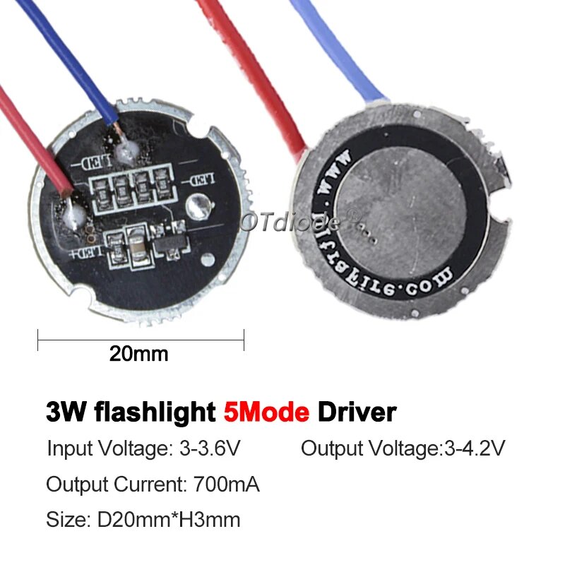 OTdiode 3 Вт светодиодный драйвер 5 режимов 3W 20mm 5Mode, 1pcs