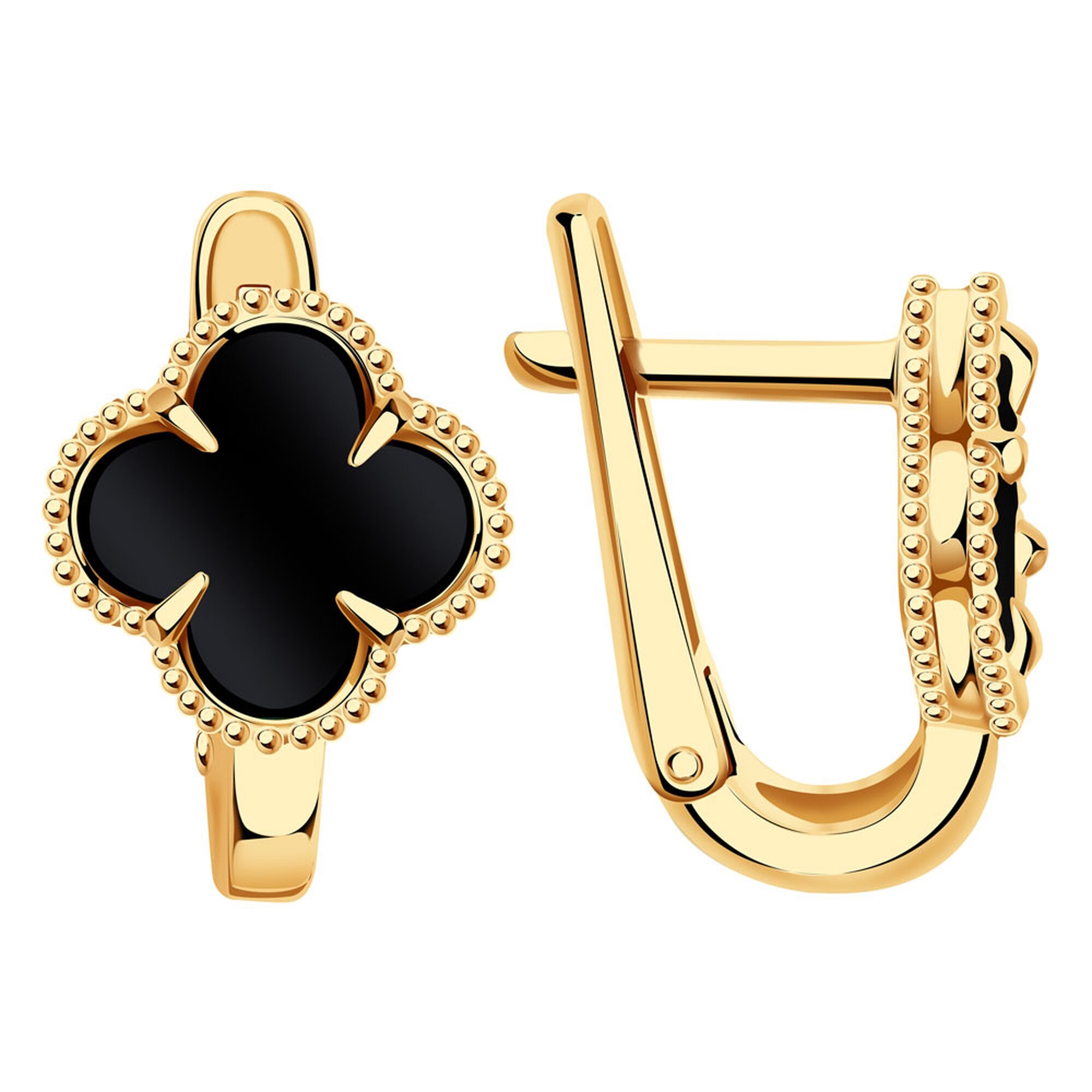 Серьги, красное золото, 585 проба, оникс