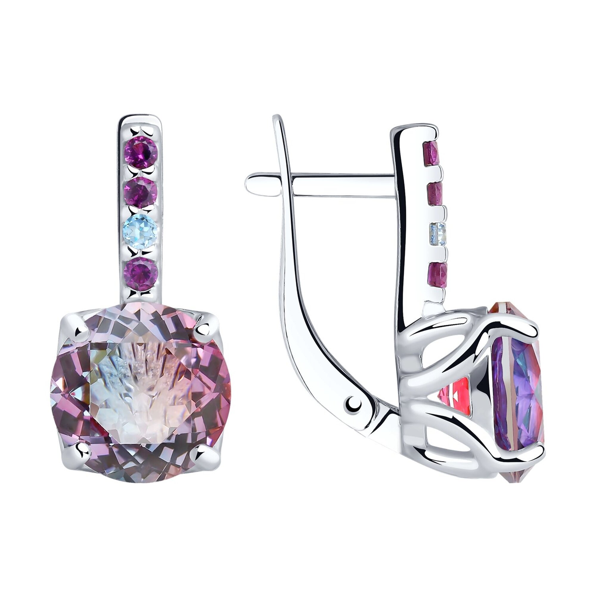 Серьги, серебро, 925 проба, родирование, ситалл, фианит