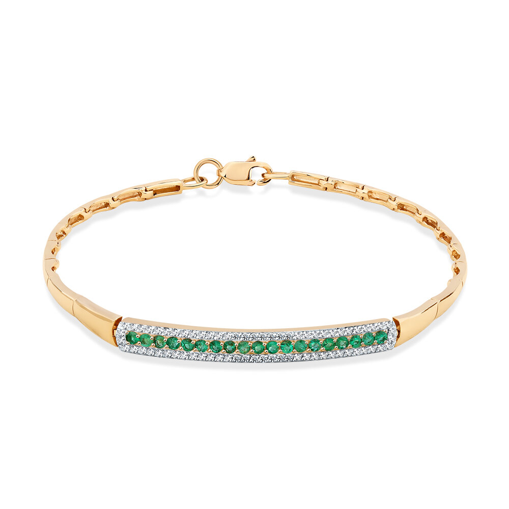 Браслет, красное золото, 585 проба, бриллиант, изумруд