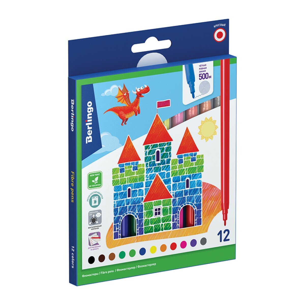 Фломастеры BERLINGO замки 12 цветов смываемые