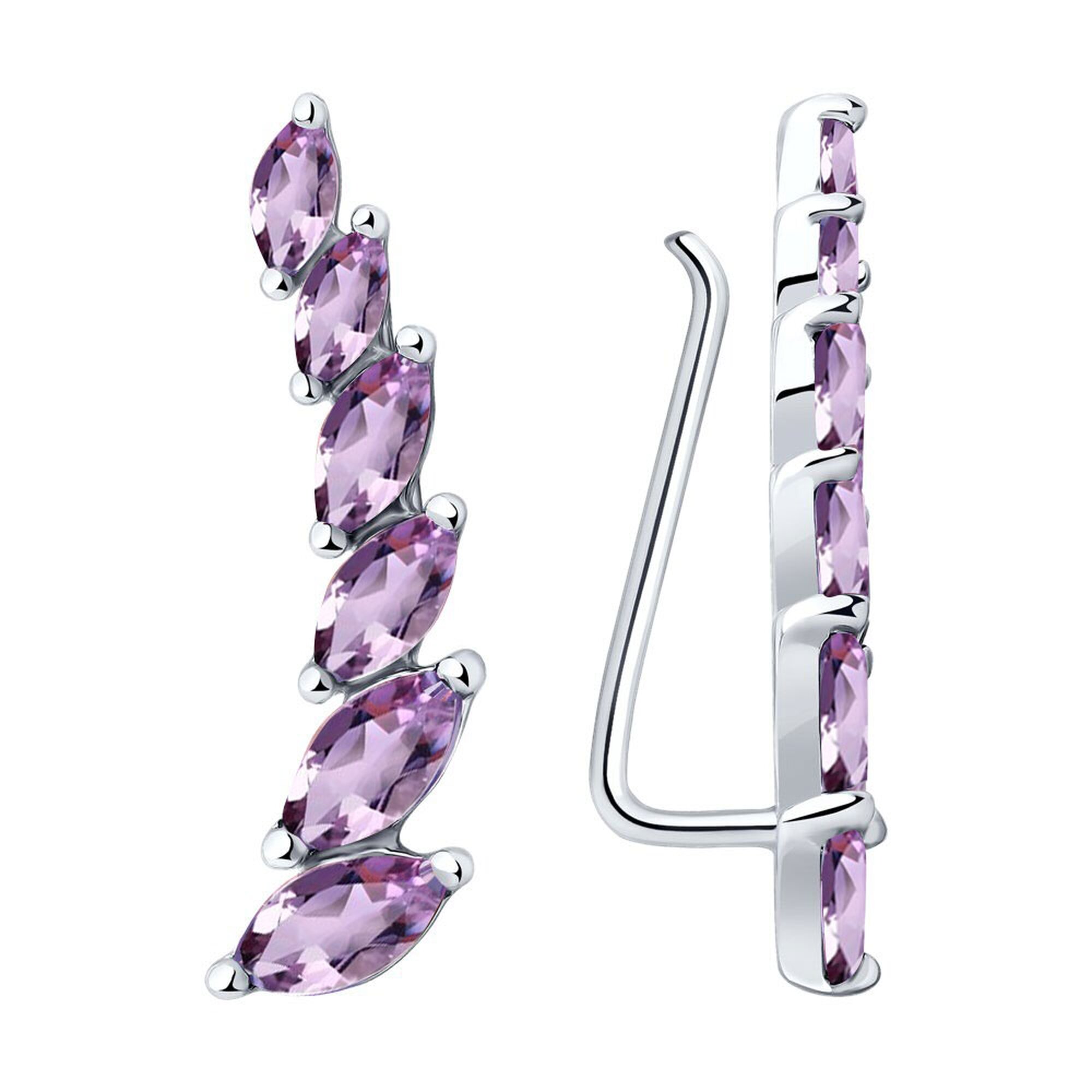 Серьги, серебро, 925 проба, родирование, аметист