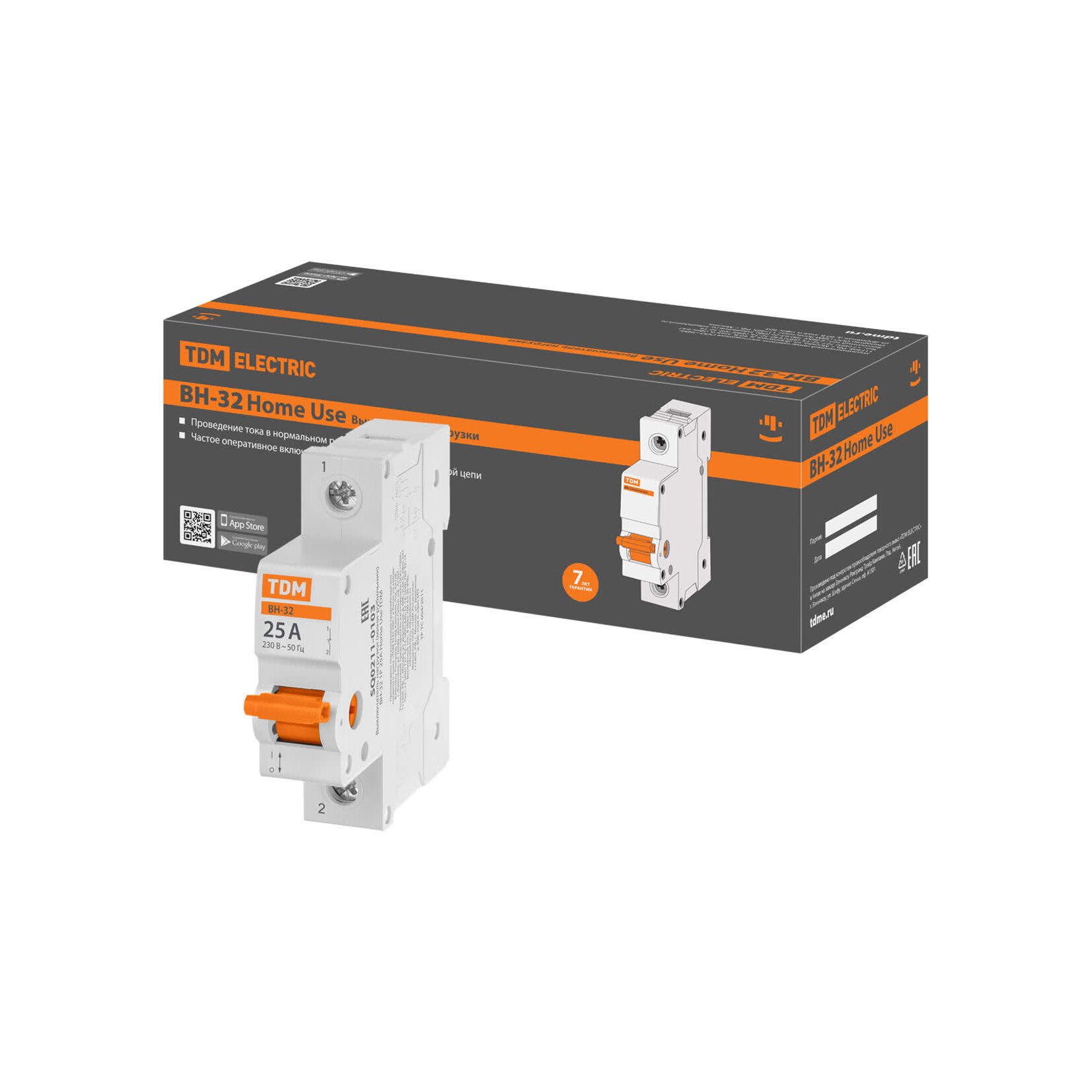 Выключатель нагрузки (мини-рубильник) ВН-32 1P 25A Home Use, TDM SQ0211-0103 (1 шт.)