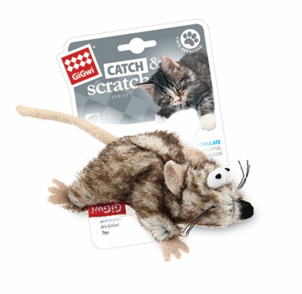 Мягкая игрушка для кошек Мышка с кошачьей мятой 8 см Gigwi, серия CATCH & SCRATCH