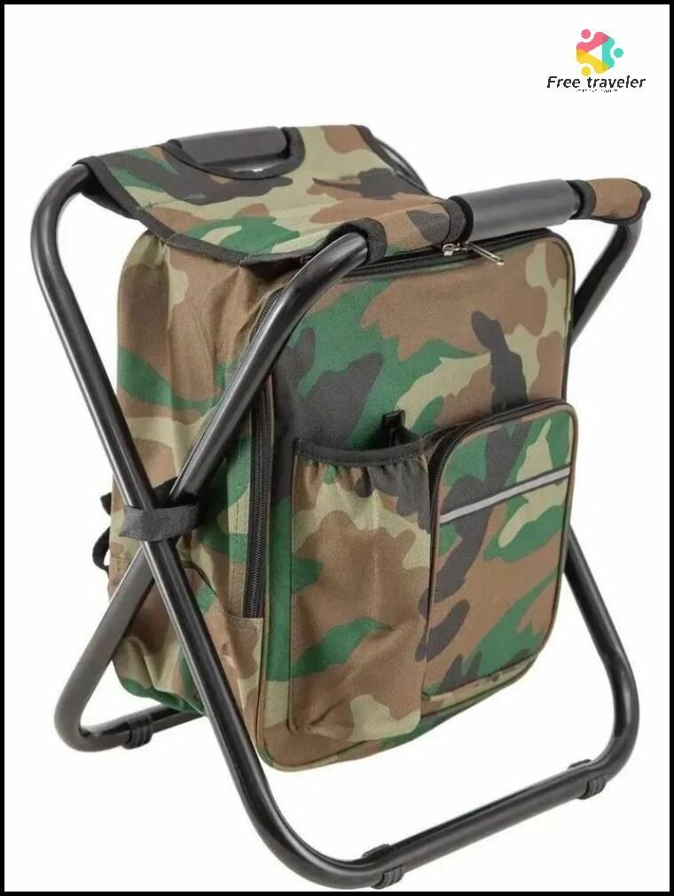 Стул складной туристический рыболовный, рюкзак походный для рыбалки охоты и отдыха, камуфляж хаки
