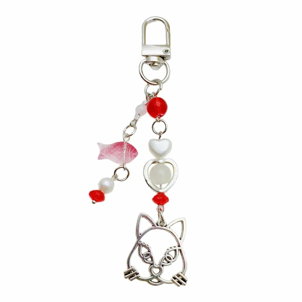 Брелок, Подвеска из бисера ручной работы с милым котом-в стиле красных пуговиц