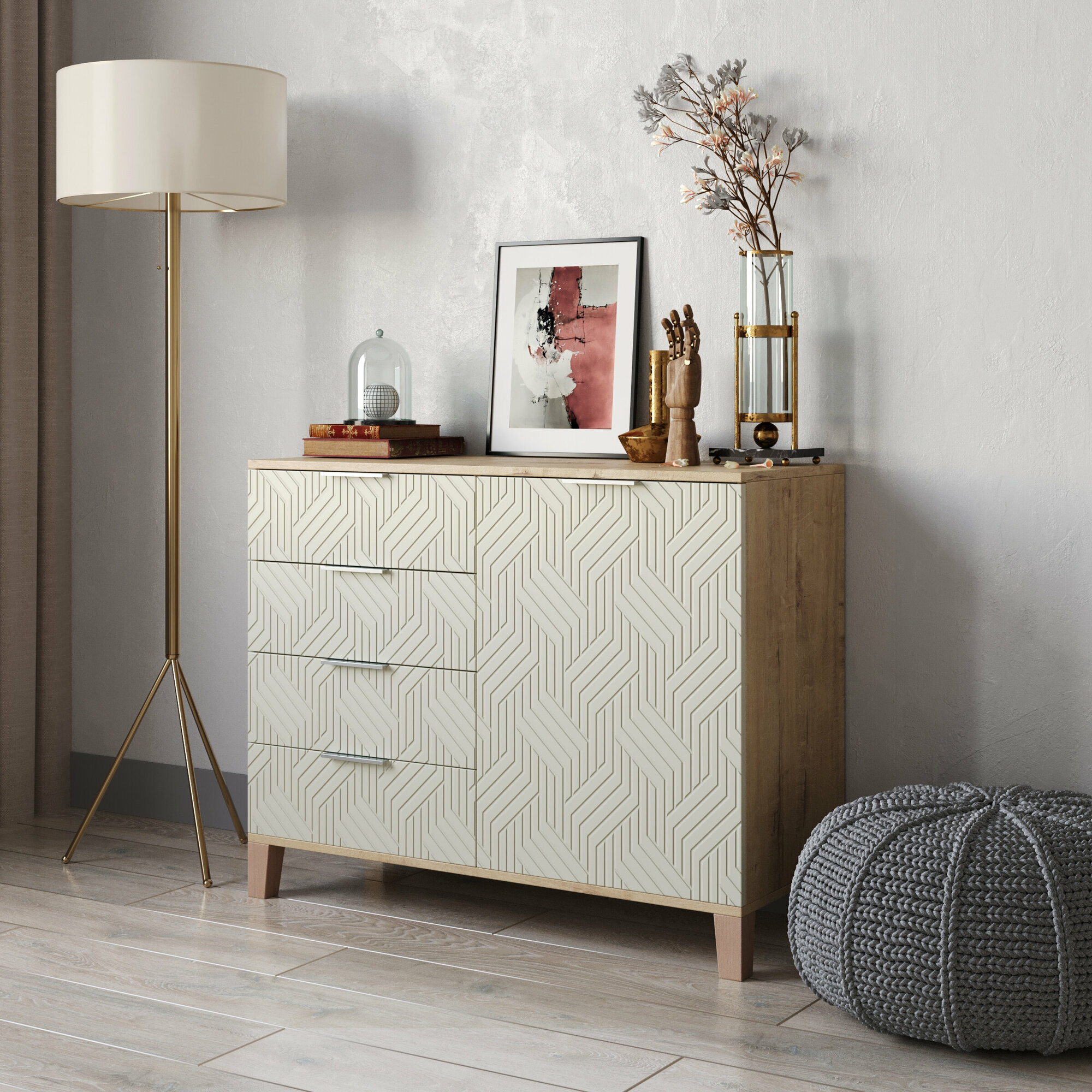 Комод для одежды большой в спальню, в прихожую, узкий с ящиками Марвин - 26 Тирамису, 90х80х40 см