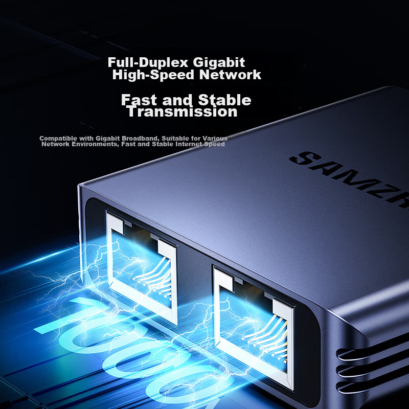 SAMZHE Network Cable Splitter, Gigabit Network One-To Simultaneous Internet Adapter, RJ45 Dual Network Port Extender Straight-Through Head Three-Way Head, Broadband Interface Splitter, Single Piece