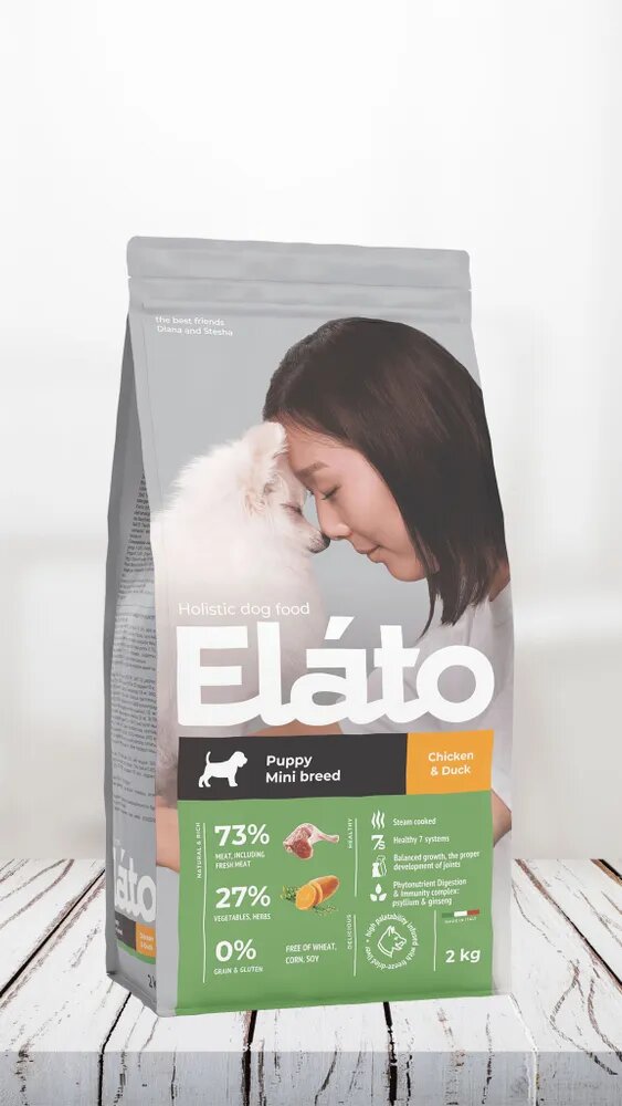 Сухой корм Elato Holistic для щенков мелких пород с курицей и уткой (2 кг)
