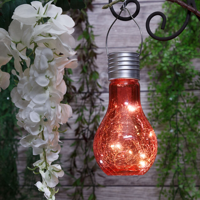 Подвесной солнечный светильник Лампочка Solar Party 17 см с теплыми белыми LED, коралловый, IP44, Kaemingk, 895076-2