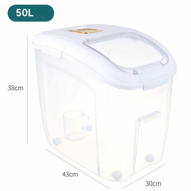 Контейнер для корма для домашних животных,50-литровый( около 25 кг) белый контейнер для корма домашних животных - большая емкость для хранения