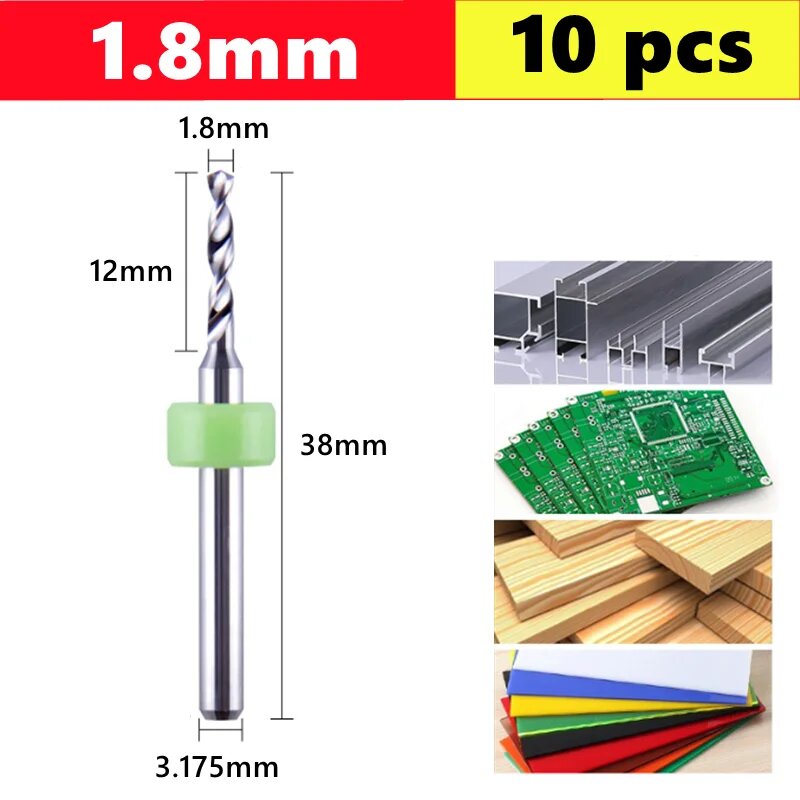 Сверла карбидные JWXZ 0,1-3,0 мм 10pcs 1.8mm