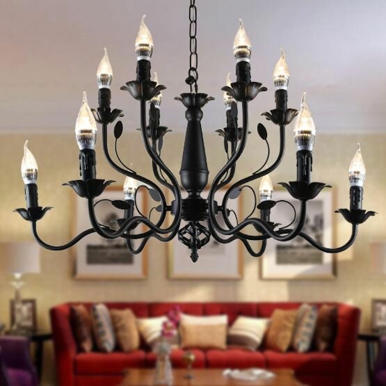 Черная люстра из кованого железа с 12 головками