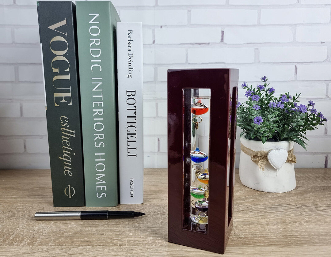 Термометр Галилео, настольный 16x5x5см, деревянная основа, стеклянная колба