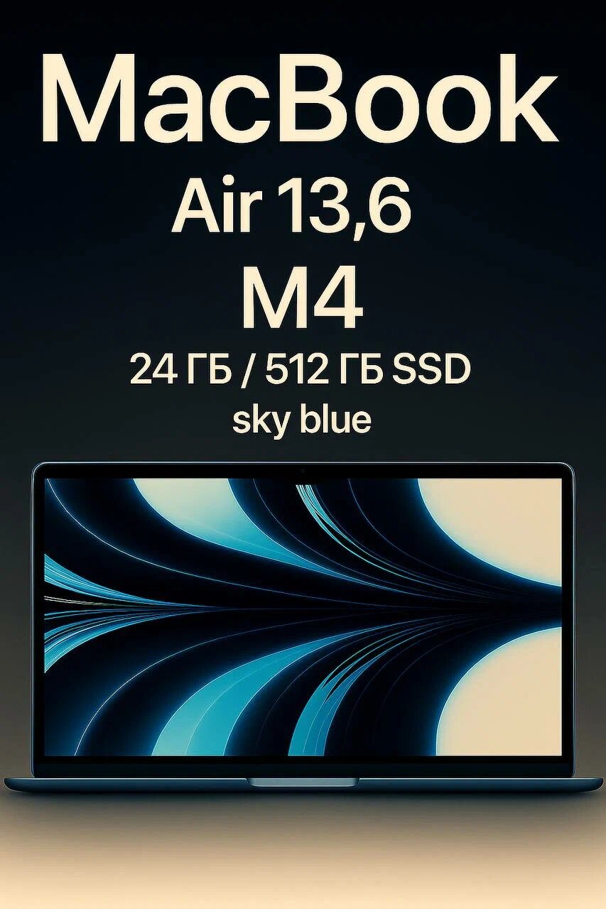 Ноутбук Apple MacBook Air 13.6" M4, 24 ГБ / 512 ГБ SSD, sky blue, (MC6V4), русская гравировка