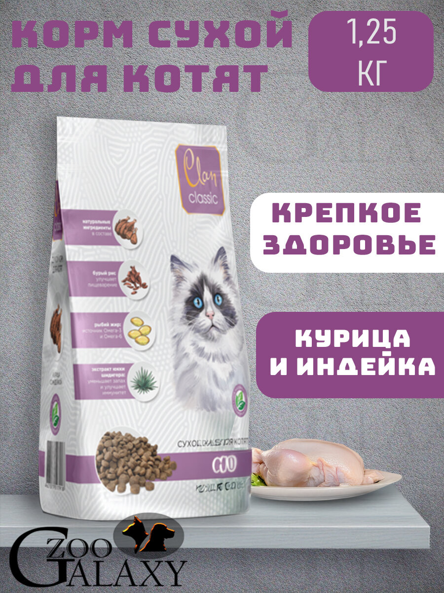 CLAN Корм для котят курица и индейка 1,25 кг