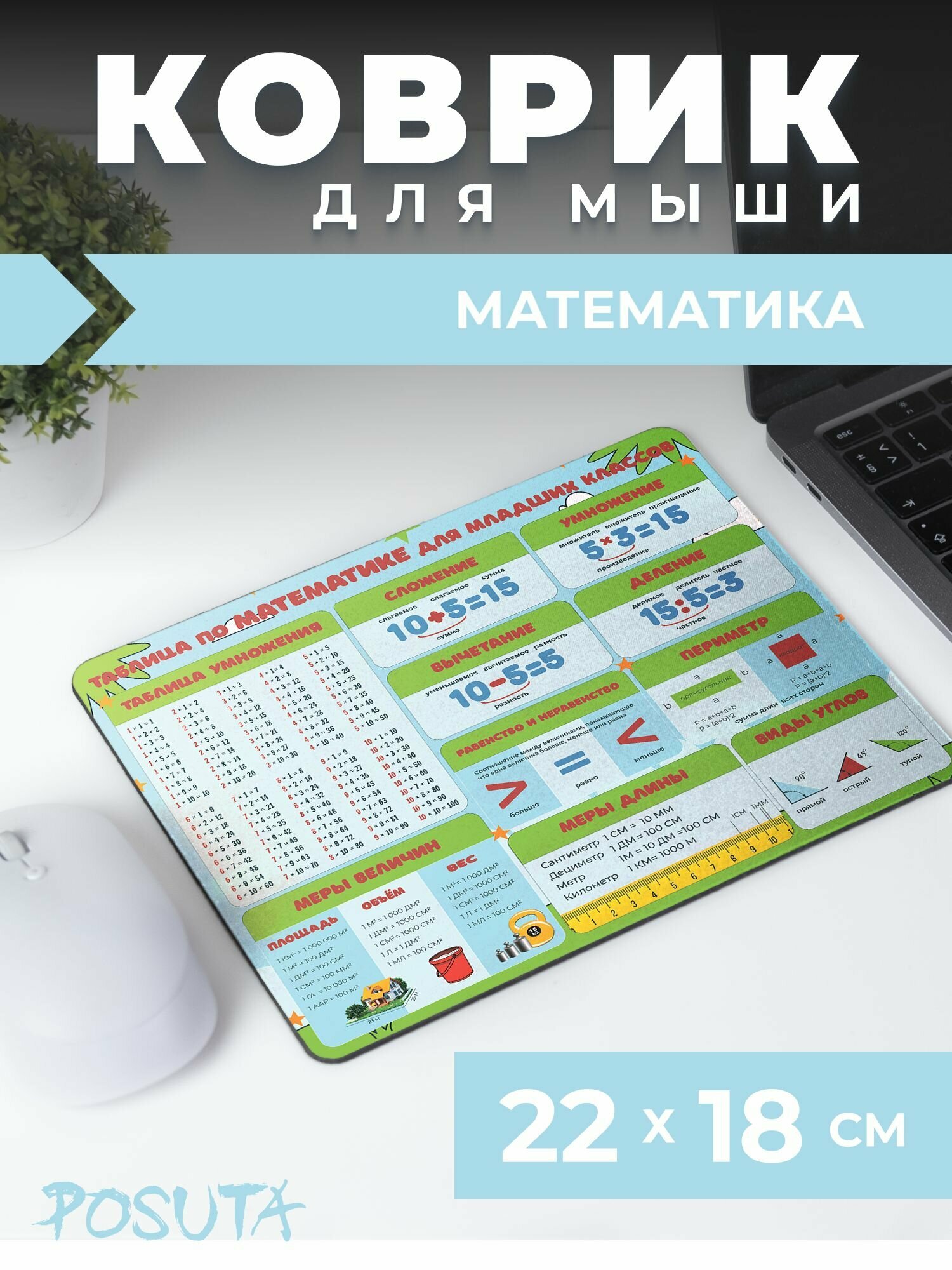 Коврик для мышки маленький математика