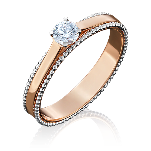 Кольцо, комбинированное золото, 585 проба, фианит