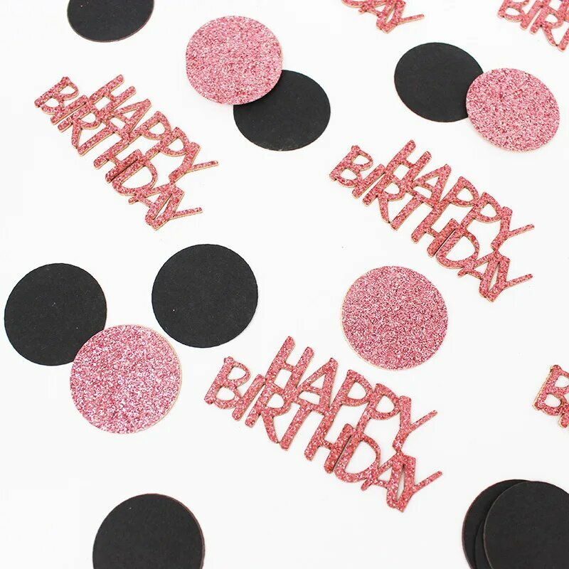Конфетти для праздника "Happy Birthday", розовое золото и черный