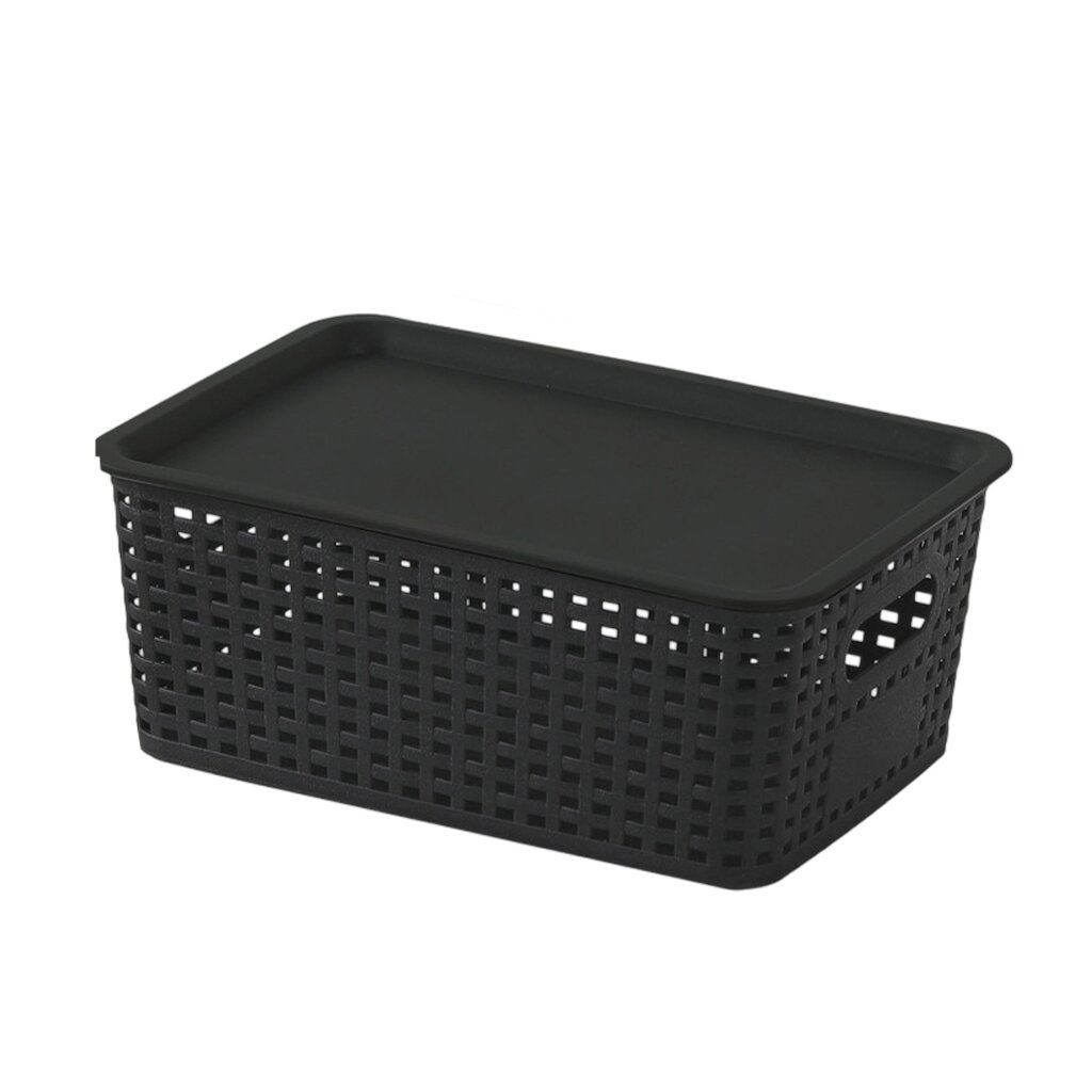 Пластиковая полая плетеная корзина для хранения, книжка-игрушка, клетчатый узор с бамбуковой обложкой, может быть накладной корзиной для хранения, черная пластиковая крышка