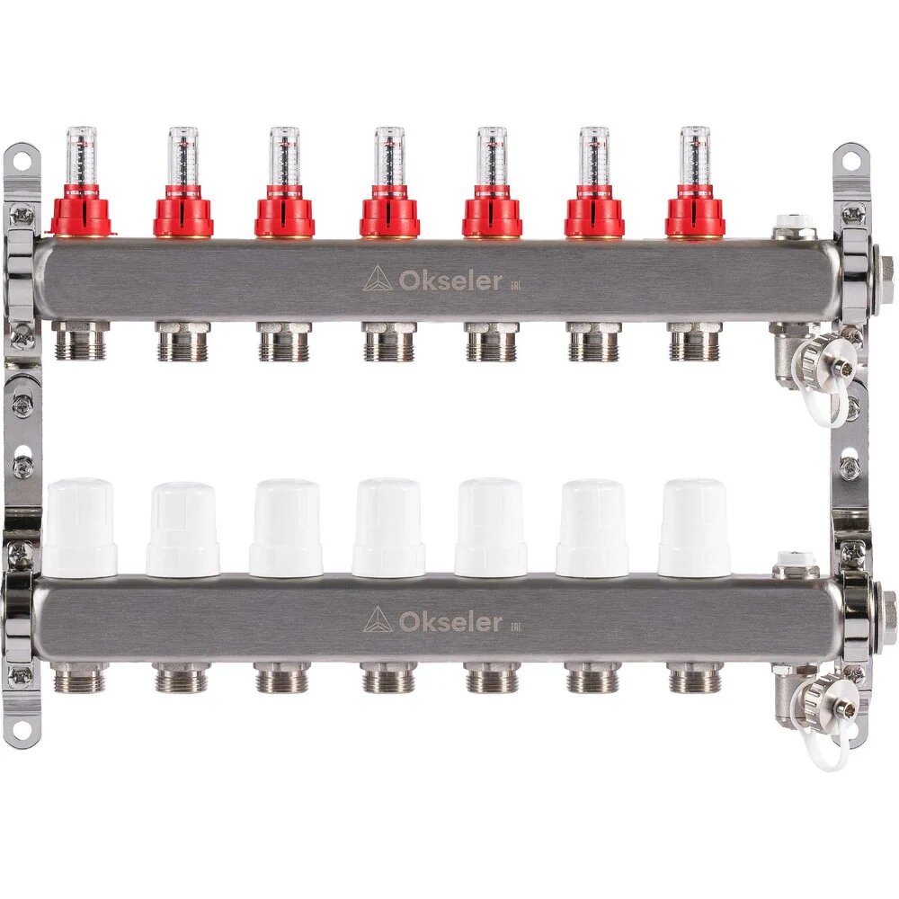 Okseler Блок коллекторный с расходомерами, дренажным краном и краном Маевского, 7 вых, 1x3/4EK Oks00317
