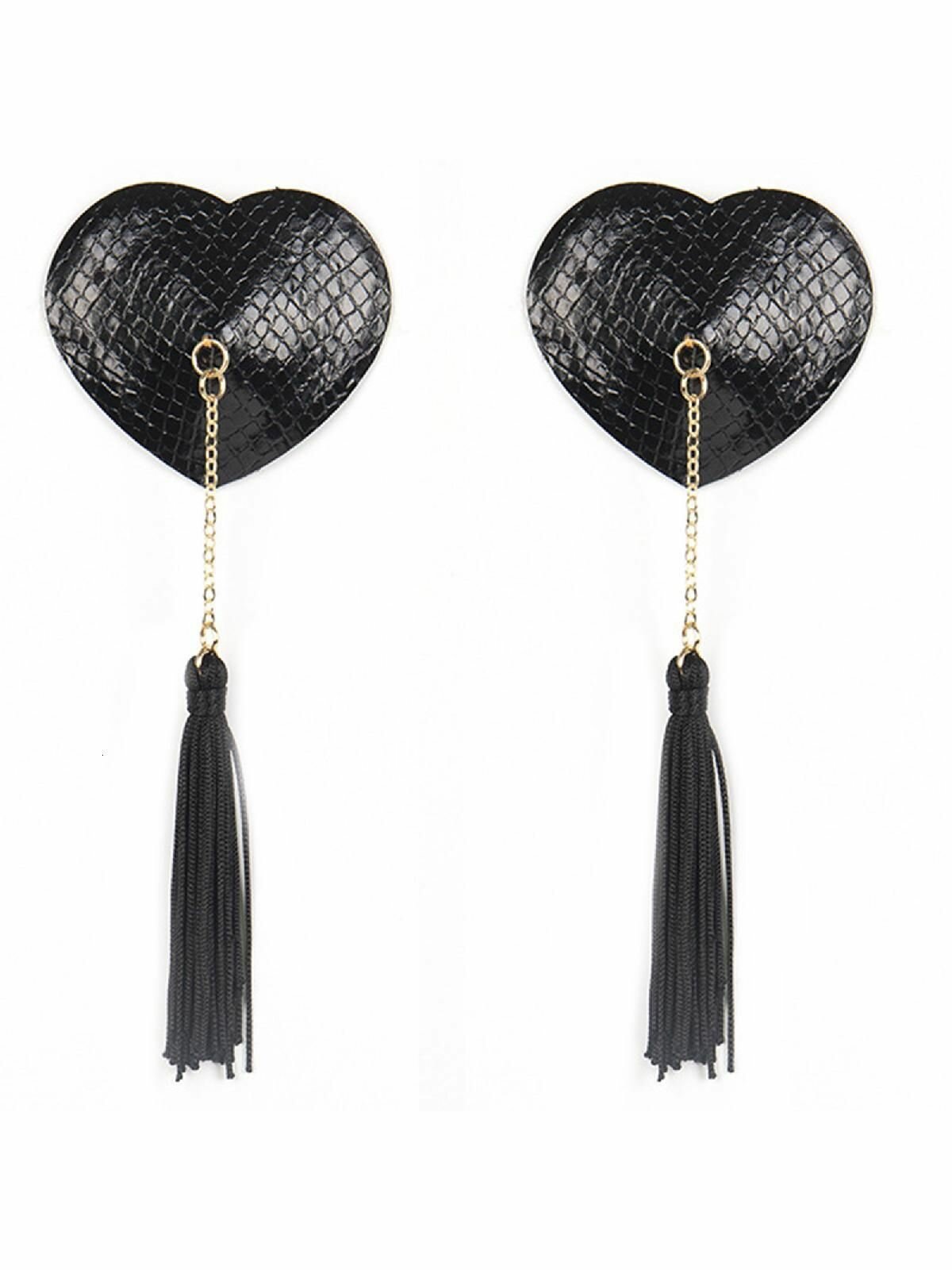 Женские кожаные накладки на грудь с кисточками, Черный