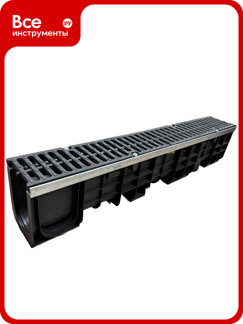 Пластиковый усиленный лоток Gidrolica dn100 h203,5 мм с полиамидной решеткой и крепежом класс с250 0802C, стальной