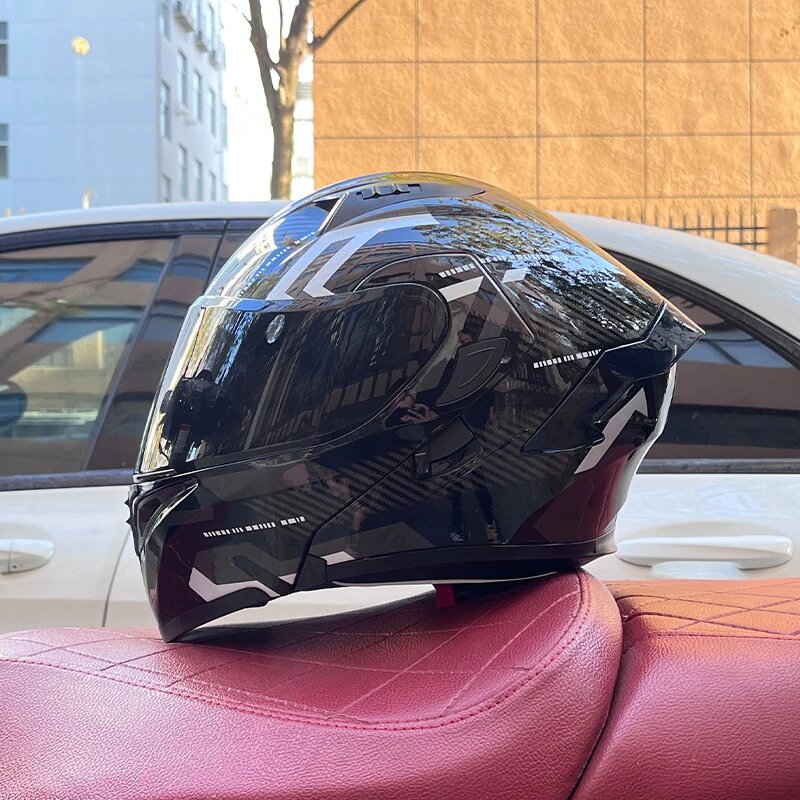 Мотоциклетный шлем с двойным козырьком, модульный, закрытый, для гонок, M, Черный, Унисекс