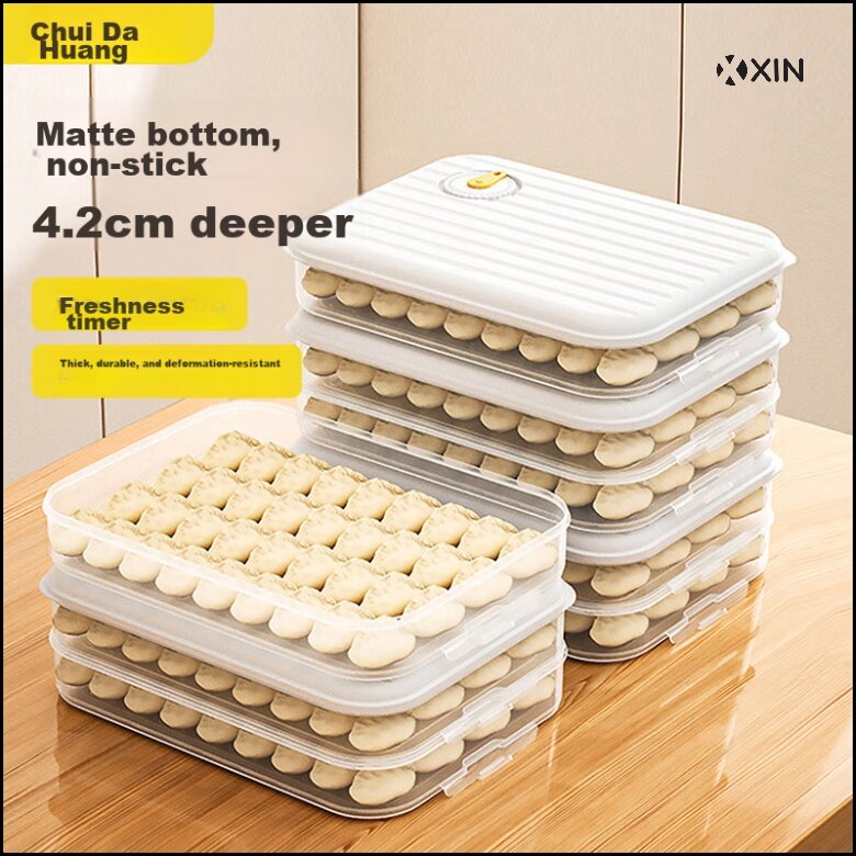 Chuidahuang Multifunctional Dumpling Box, 3-Layer 1-Lid, Large Storage Container, Refrigerator Fresh-Keeping Box, Food-Grade Freezer Box for Frozen Dumplings, Matcha Green