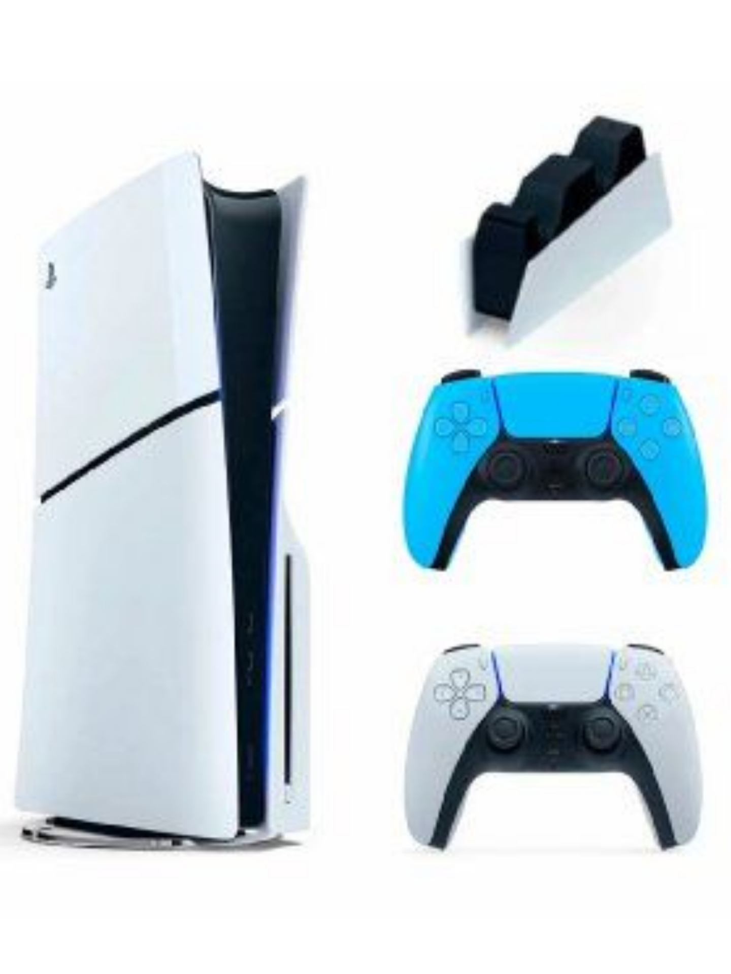 Игровая приставка Sony PlayStation 5 Slim, с дисководом, 1 ТБ, зарядная станция, 2й геймпад голубой+ев. переходник