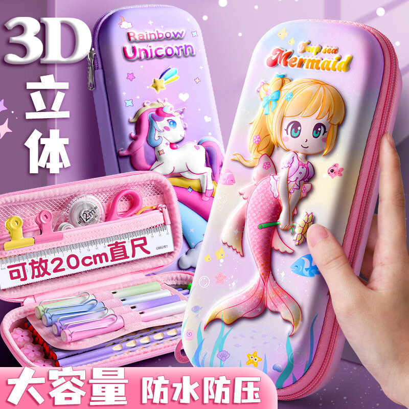 3D Пенал для карандашей начальной школы с рисунком девочки, коробка для канцелярских принадлежностей