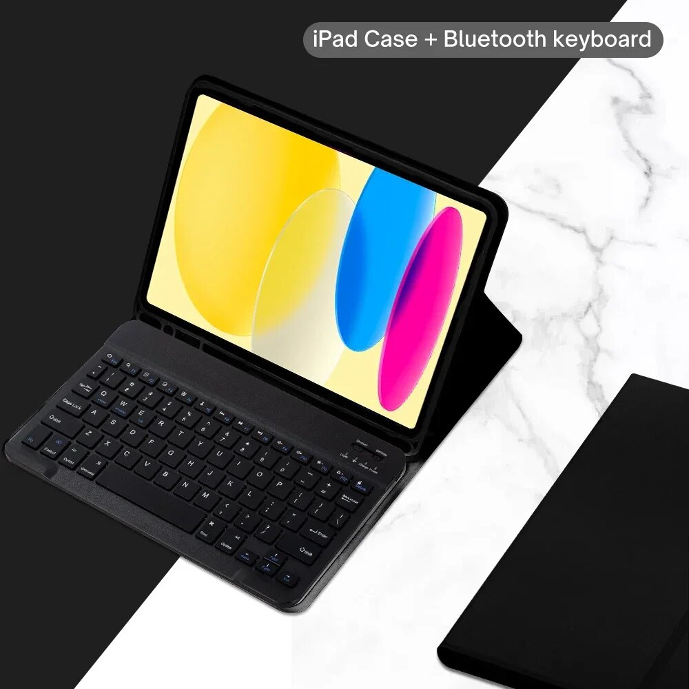 Чехол для iPad 10-го поколения 2022 года с клавиатурой HUAIBX Черный, Spanish keyboard, black