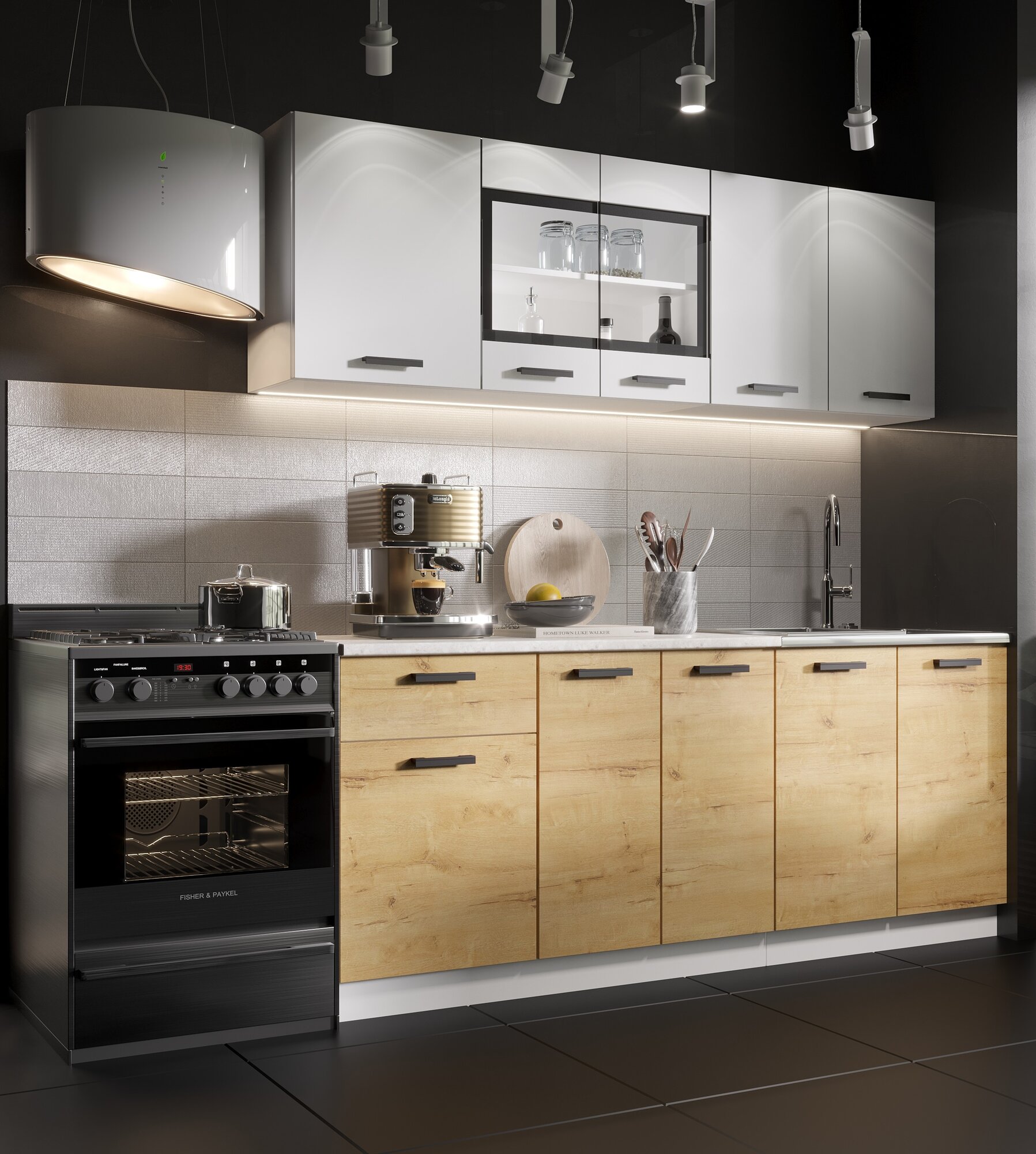 Кухня Хозяюшка 2,0м (столешница в к-те Калаката), Белый/Дуб вотан