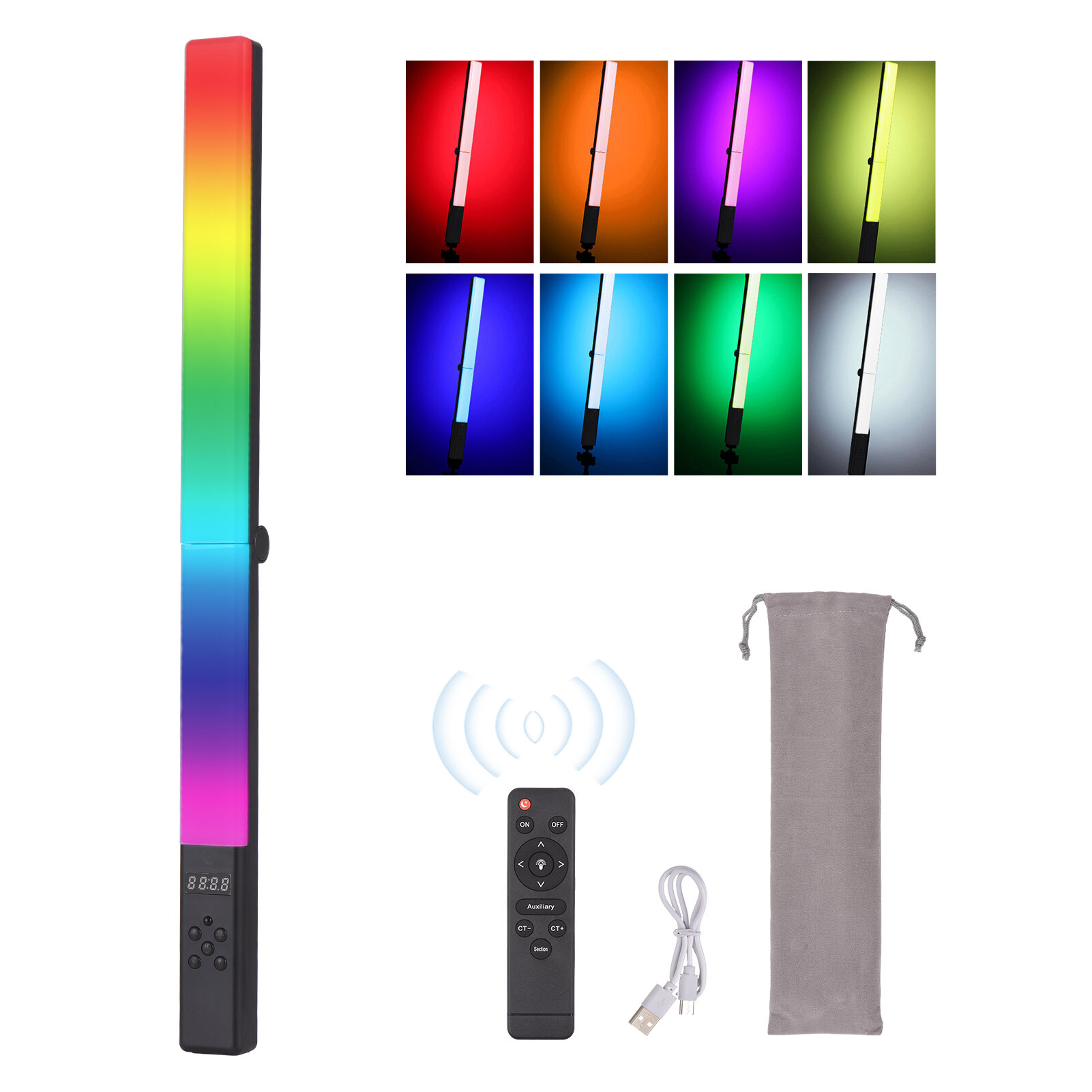 Светодиодная трубка RGB 20Вт, складной светодиодный палец с ручкой, температура цвета 3200К-5500К, регулируемая яркость, 114 светодиода, 9 эффектов освещения, питание Type-C, поддержка беспроводного управления с пультом дистанционного управления, черный