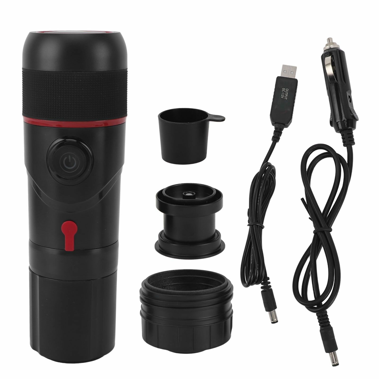 3 в 1 Портативная кофеварка для автомобиля черного и красного цвета с капсулами и молотым кофе, комплектуется прикуривателем, идеально для путешествий на авто или кемпинга